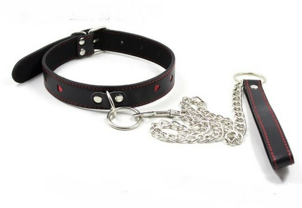 Dominatrix Leash Faux Leather Collar Silver Chain Slave Femdom ...