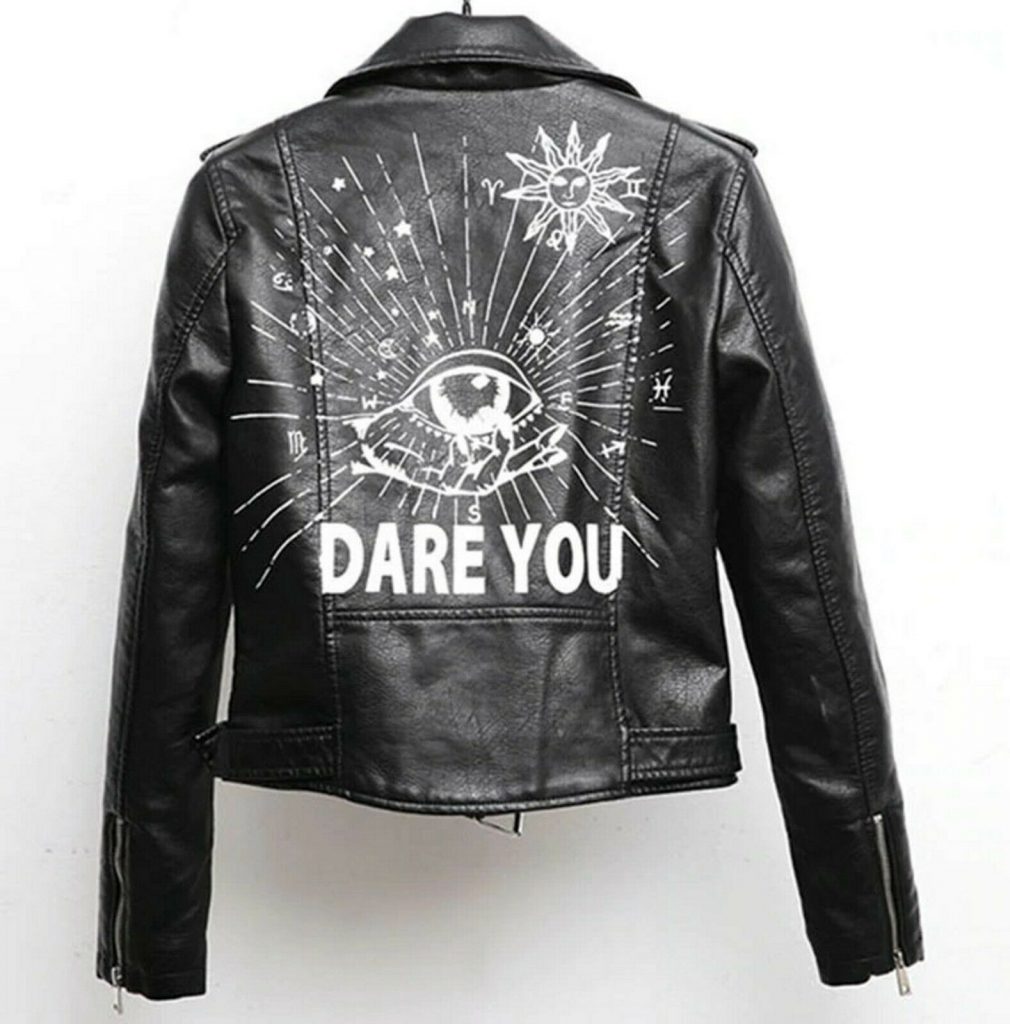 Women Biker Leather Jacket Black Dare You tough girl dominatrix style ...
