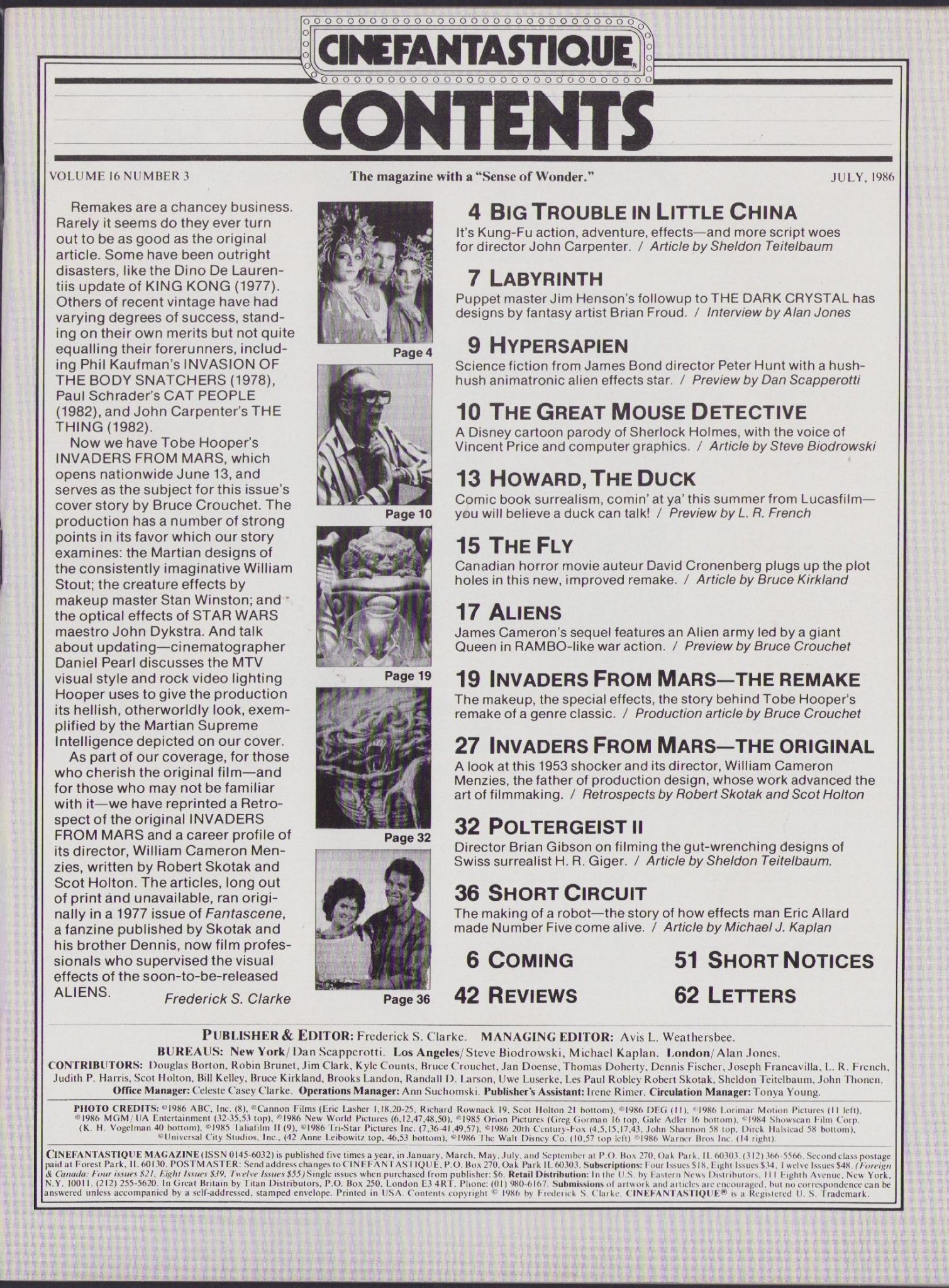 Cinefantastique Magazine July 1986 Invaders from Mars Labyrinth Aliens ...